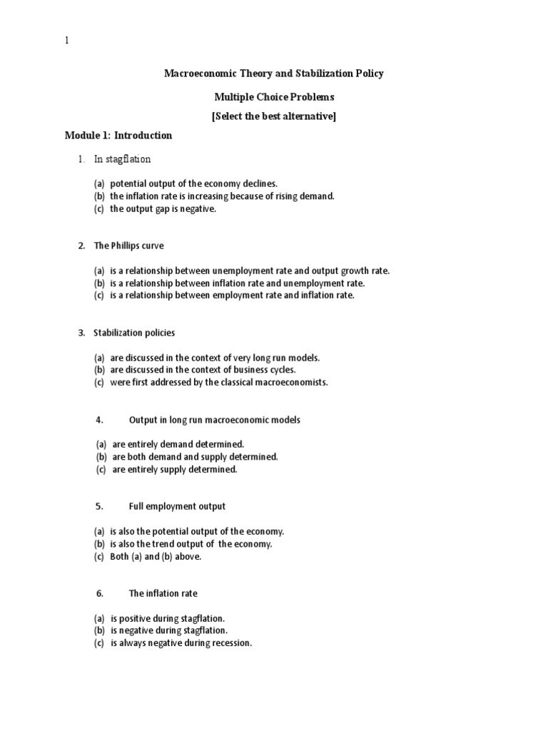 Multiple Choice Questions | PDF | Keynesian Economics | Macroeconomics