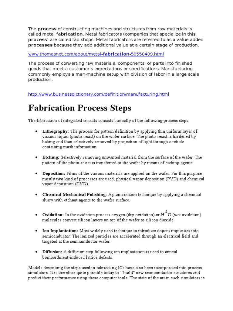 Fabrication Process | PDF | Metal Fabrication | Wafer (Electronics)
