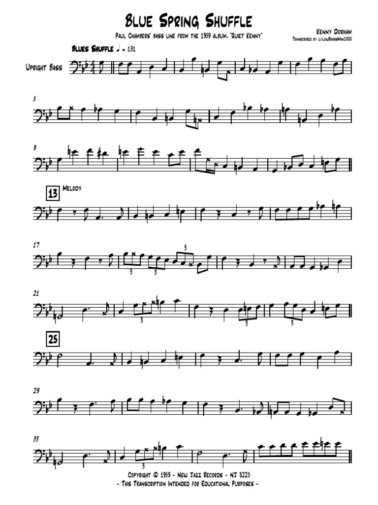 Kenny Dorham - Blue Spring Shuffle - Bass | PDF | Modernisme (Musique ...