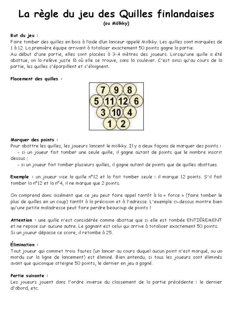 Règles du jeu Mölkky expliquées | PDF