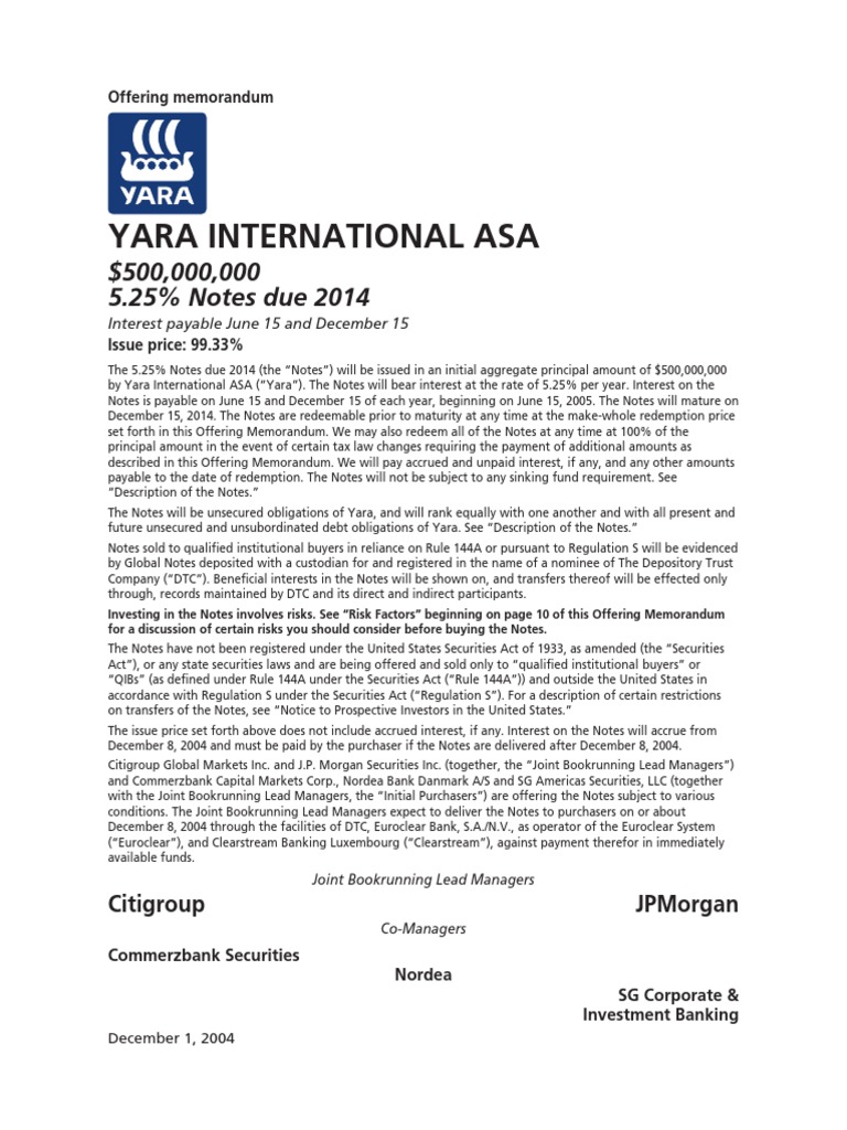 Yara Report | Download Free PDF | Securities Act Of 1933 | Securities (Finance)