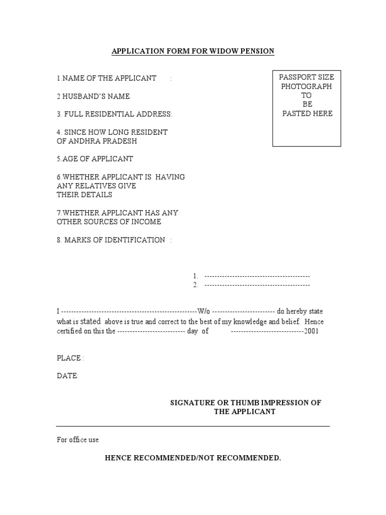Widow Pension Application Form | PDF | Government And Personhood ...