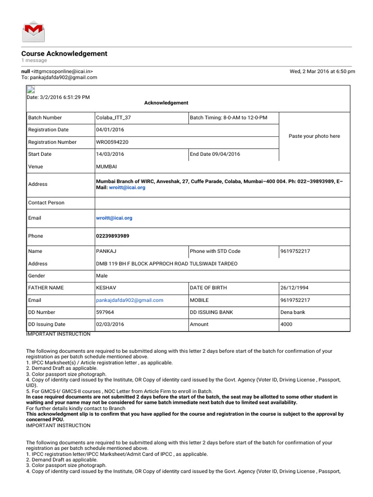 Gmail - Course Acknowledgement | PDF | Identity Document | Privacy