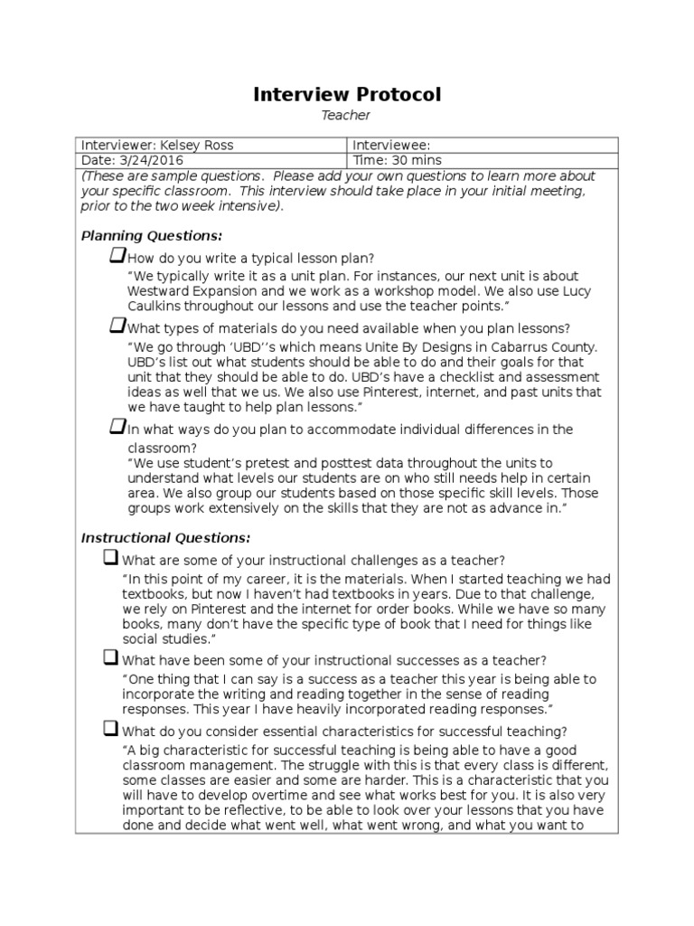 Interview Protocol Revised | PDF | Classroom Management | Teachers