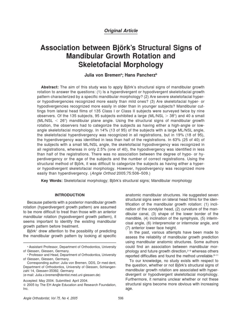 Association of Bjork Structural Signs of Growth Rotation and ...