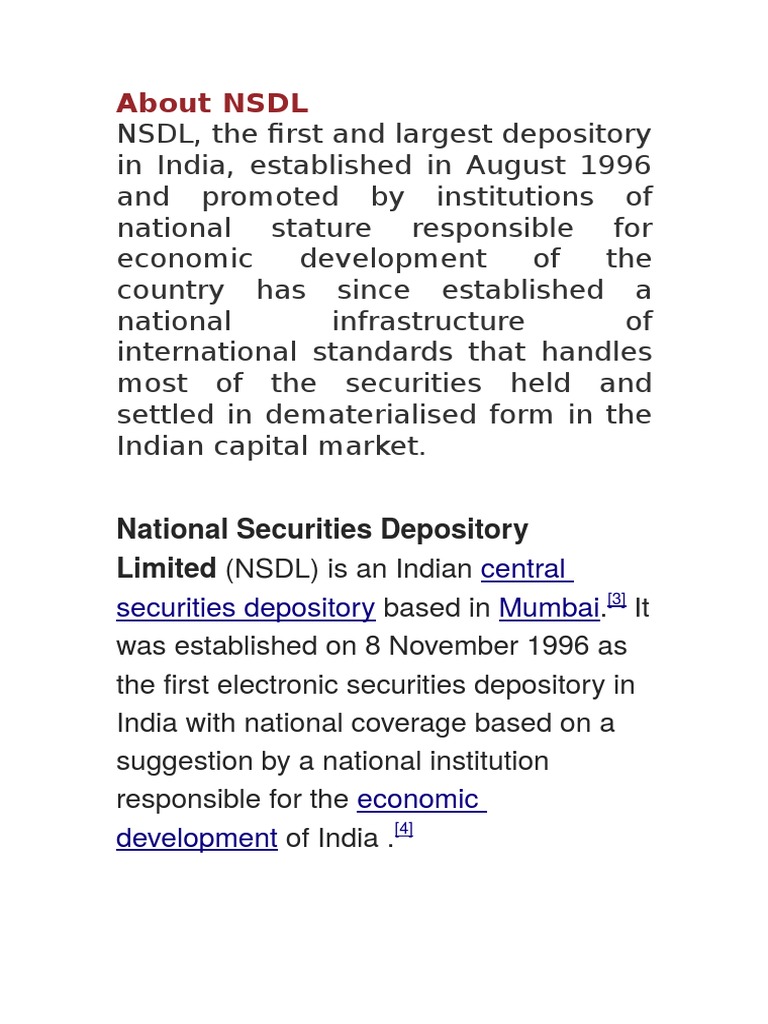 About NSDL: National Securities Depository Limited (NSDL) Is An Indian ...