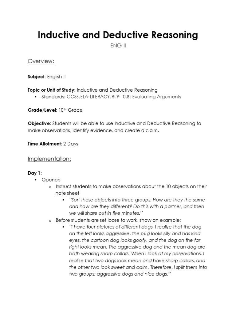 Inductive and Deductive Reasoning Guide | PDF | Reason | Inductive ...