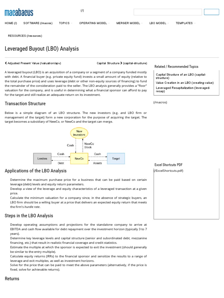 Leveraged Buyout (LBO) Analysis | PDF | Leveraged Buyout | Mergers And ...