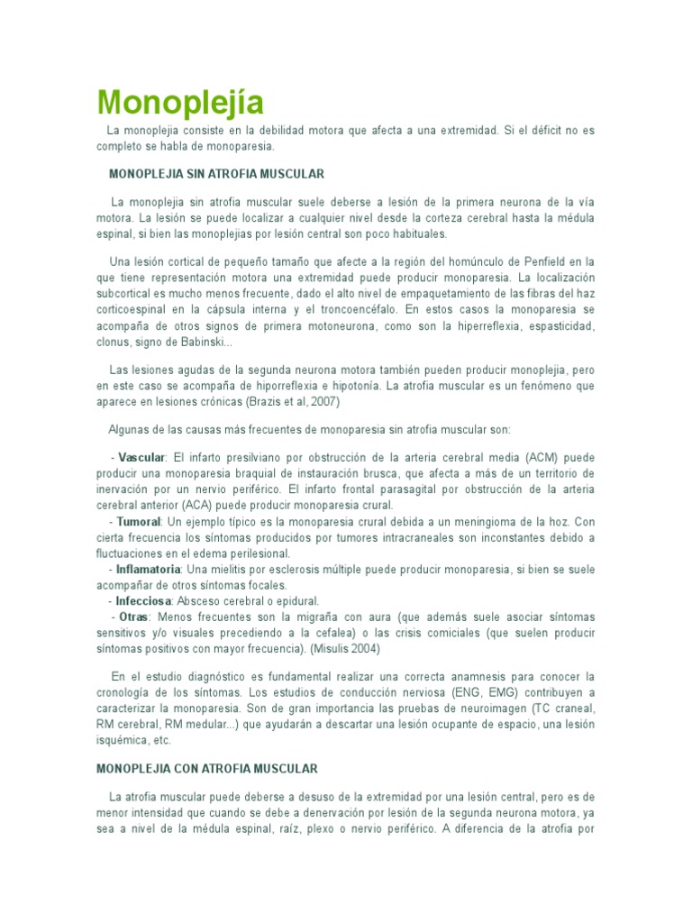 Monoplejía | PDF | La esclerosis lateral amiotrófica | Médula espinal