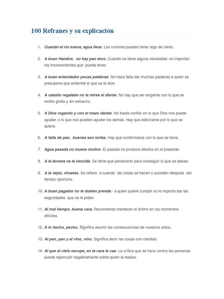 100 Refranes y Su Explicación | PDF