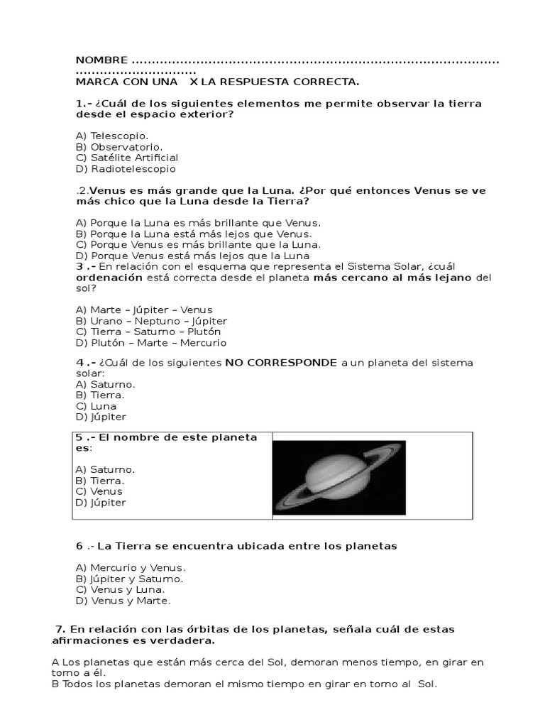 Prueba Sistema Solar | PDF | Sistema solar | Planetas