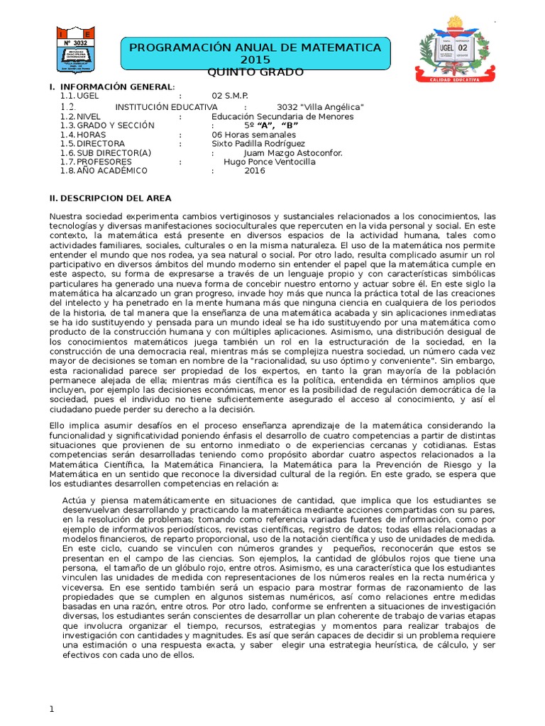 Programacion Anual 2016 QUINTO | PDF | Estadísticas | Science