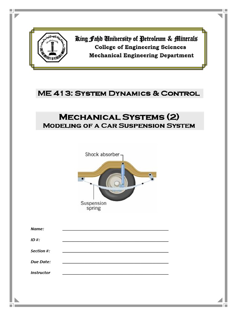 Lab 5 Modeling of A Car Suspension System - v3 | PDF | Suspension ...