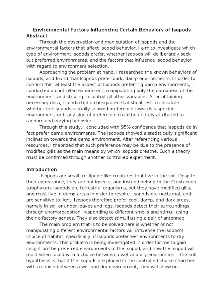 AP Biology Isopod Lab | PDF | Chi Squared Distribution | Statistical ...