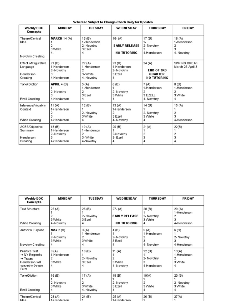 Weekly EOC Schedule and Updates | PDF | Sports & Recreation | Language ...