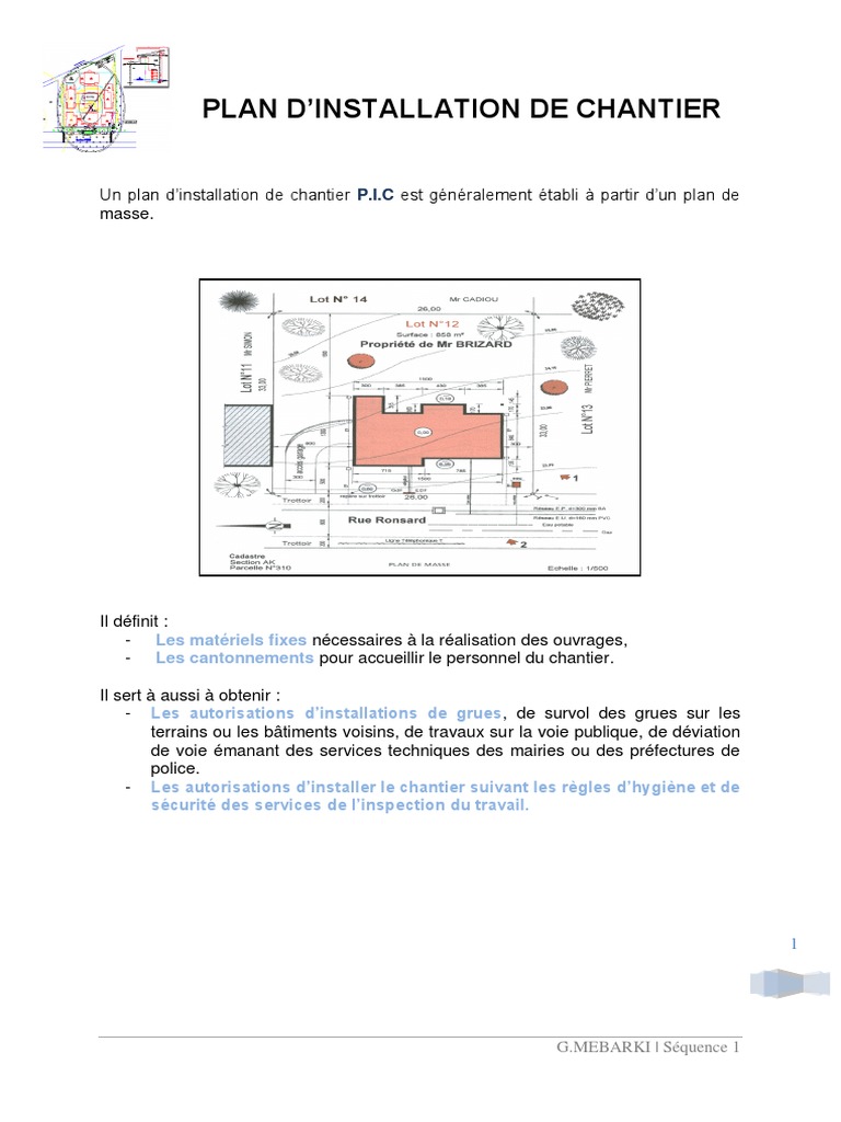 Plan D'installation de Chantier PROF | Télécharger gratuitement PDF ...