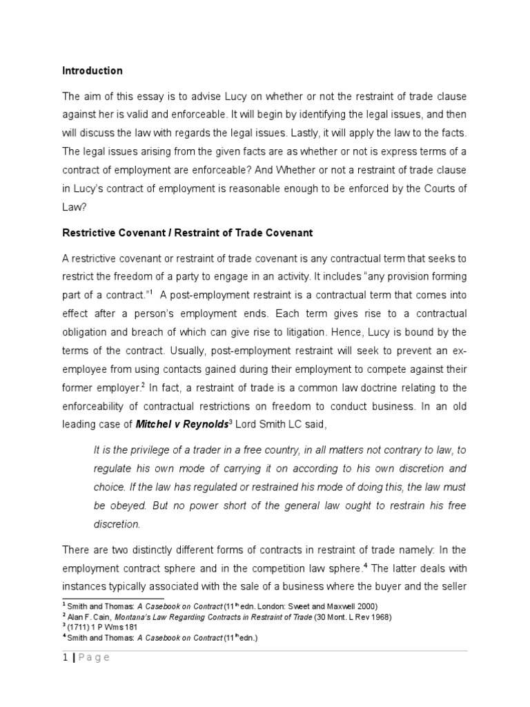 Restrictive Covenant | Restraint Of Trade | Contractual Term