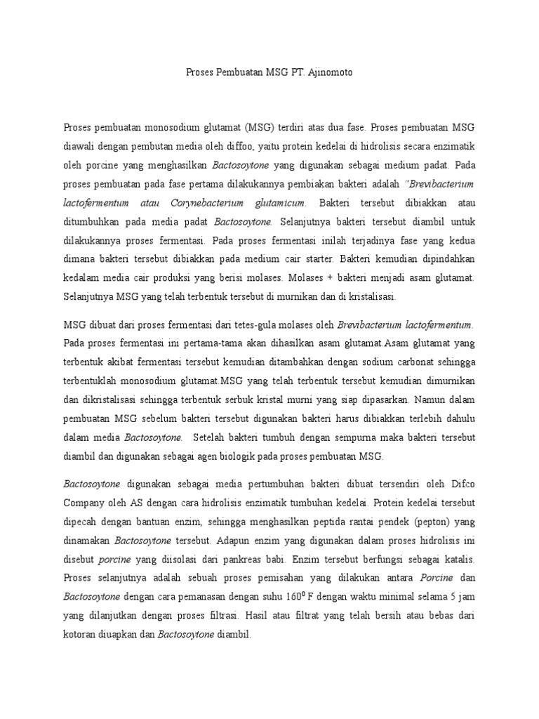 Two-Phase Fermentation Process for Producing MSG at PT. Ajinomoto | PDF