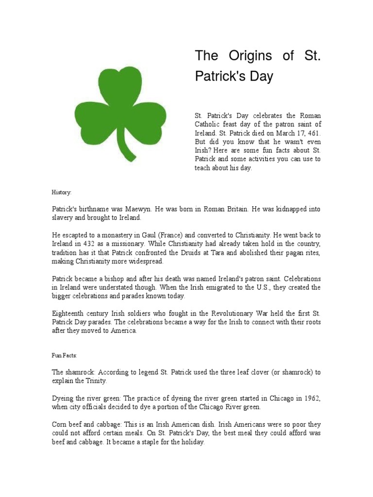 Origins and History of St. Patrick's Day | PDF | Travel