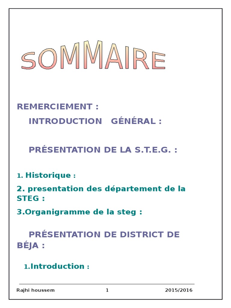 Rapport de Stage à la STEG Béja | PDF | Réseau électrique | Électricité