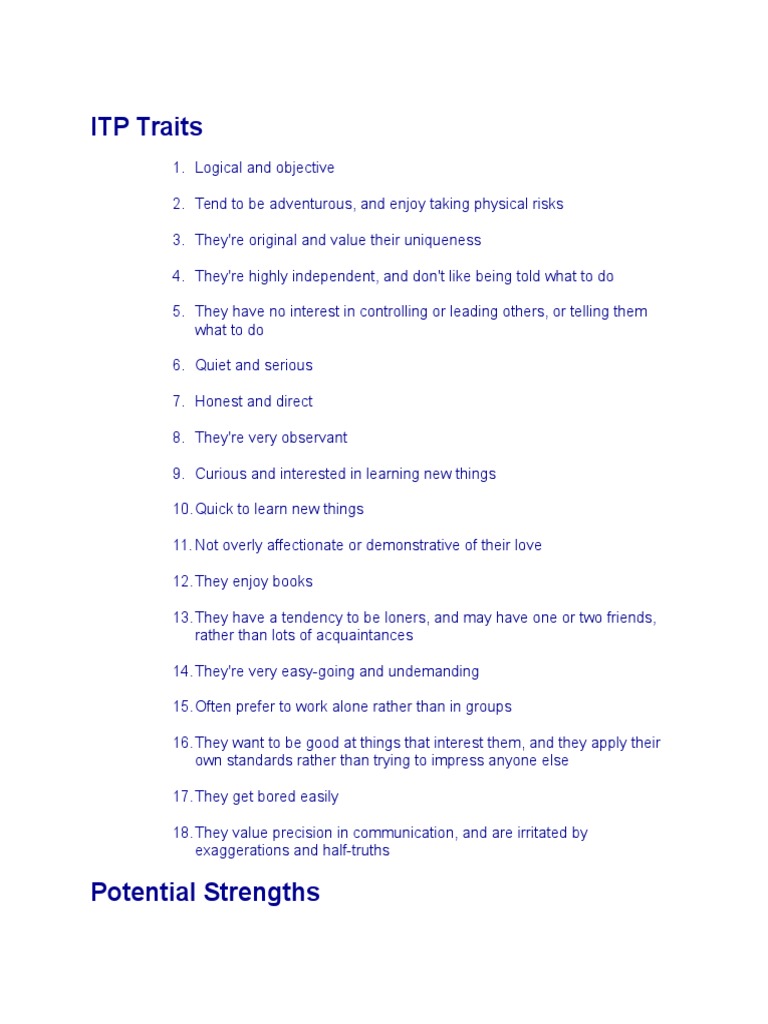 Understanding ITP Traits and Learning Styles | PDF | Feeling | Emotions