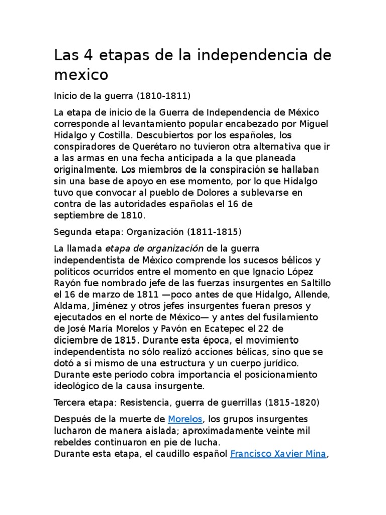 Las 4 Etapas de La Independencia de Mexico | Conflictos del segundo ...