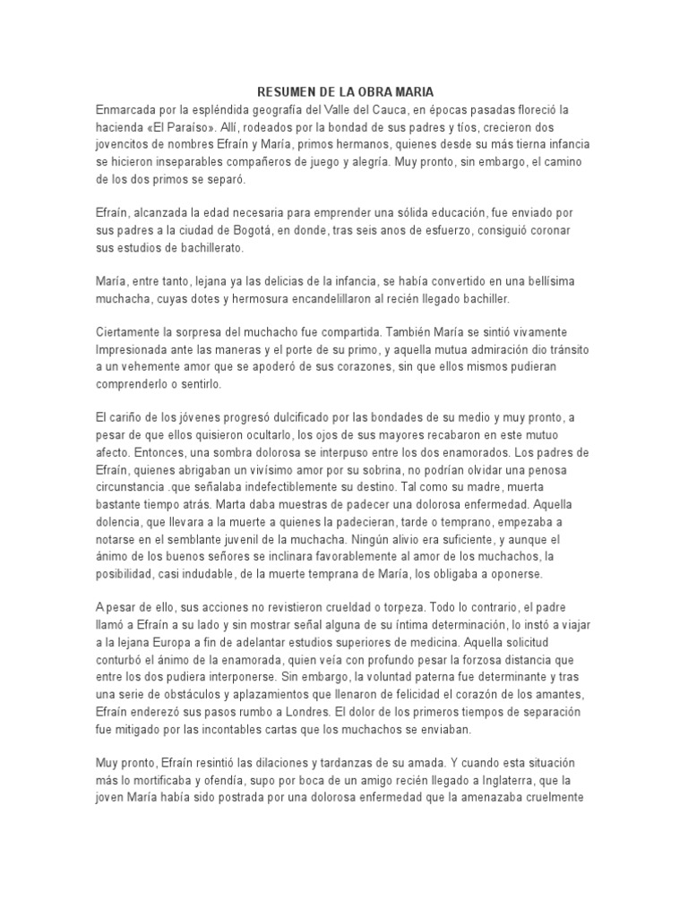 Resumen de La Obra Maria | PDF | Novelas | Amor