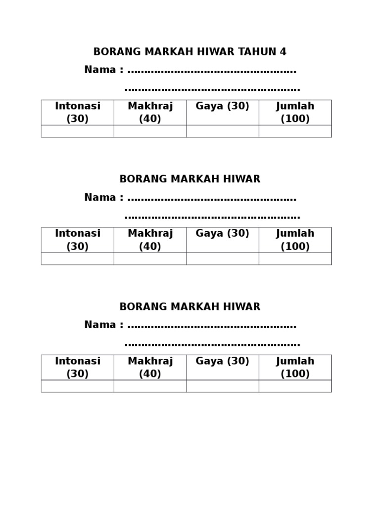 Borang Markah Hiwar 4 | PDF