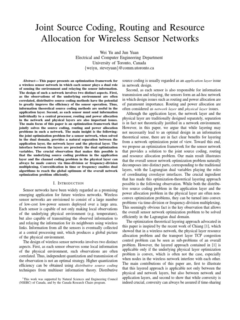 Cross Layer Sensor Pdf Mathematical Optimization Wireless Sensor Network