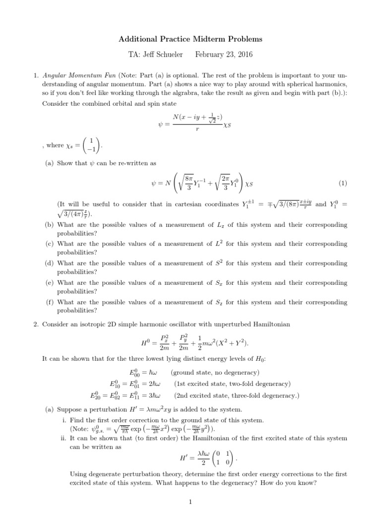 Phys 481 Midterm Practice | PDF | Perturbation Theory (Quantum Mechanics) | Materials Science