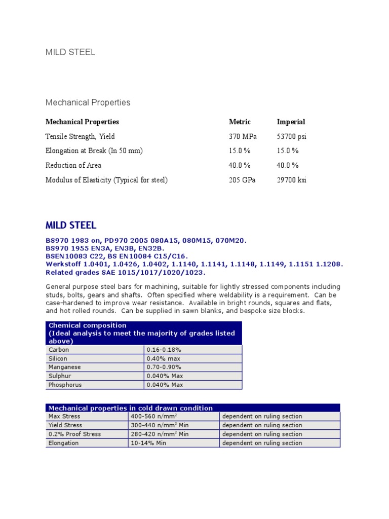 Mild Steel Properties & Grades Guide | PDF | Technology & Engineering