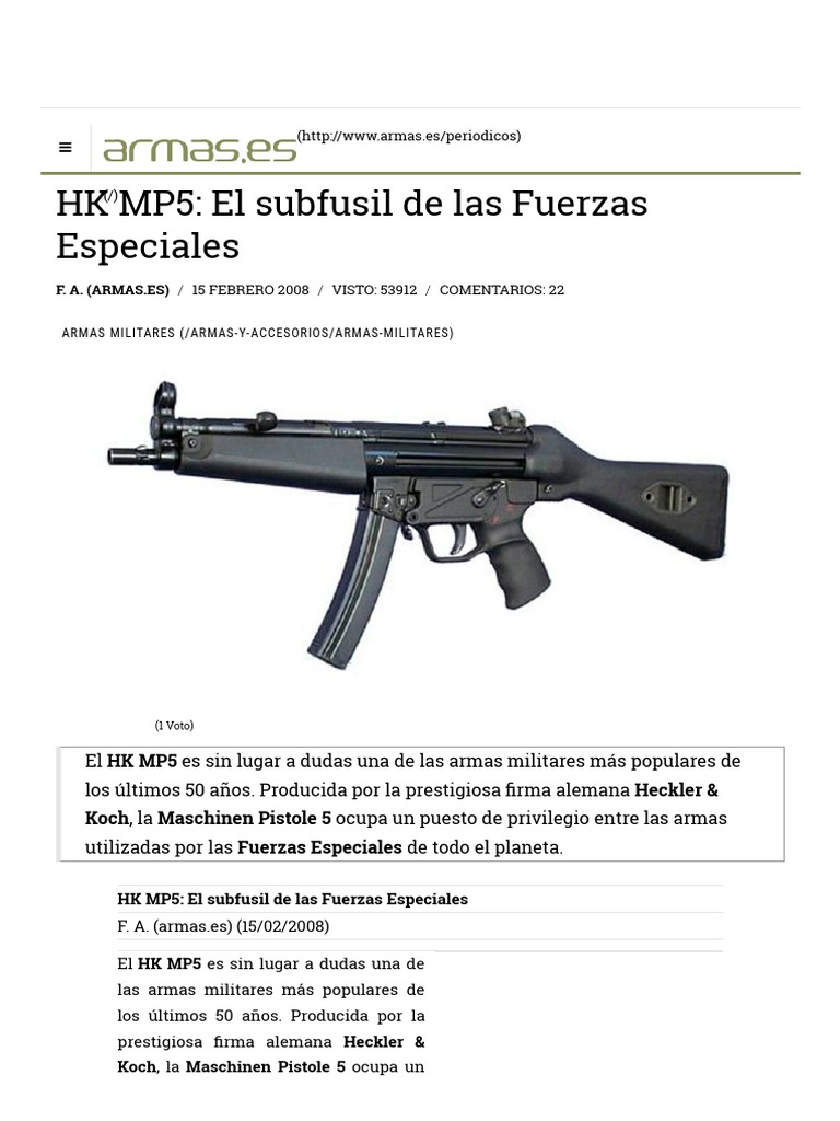 HK MP5 - El Subfusil de Las Fuerzas Especiales | PDF | Rifle | Revista (armas de fuego)