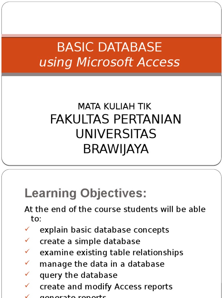 Basic Database: Using Microsoft Access | Download Free PDF | Microsoft ...