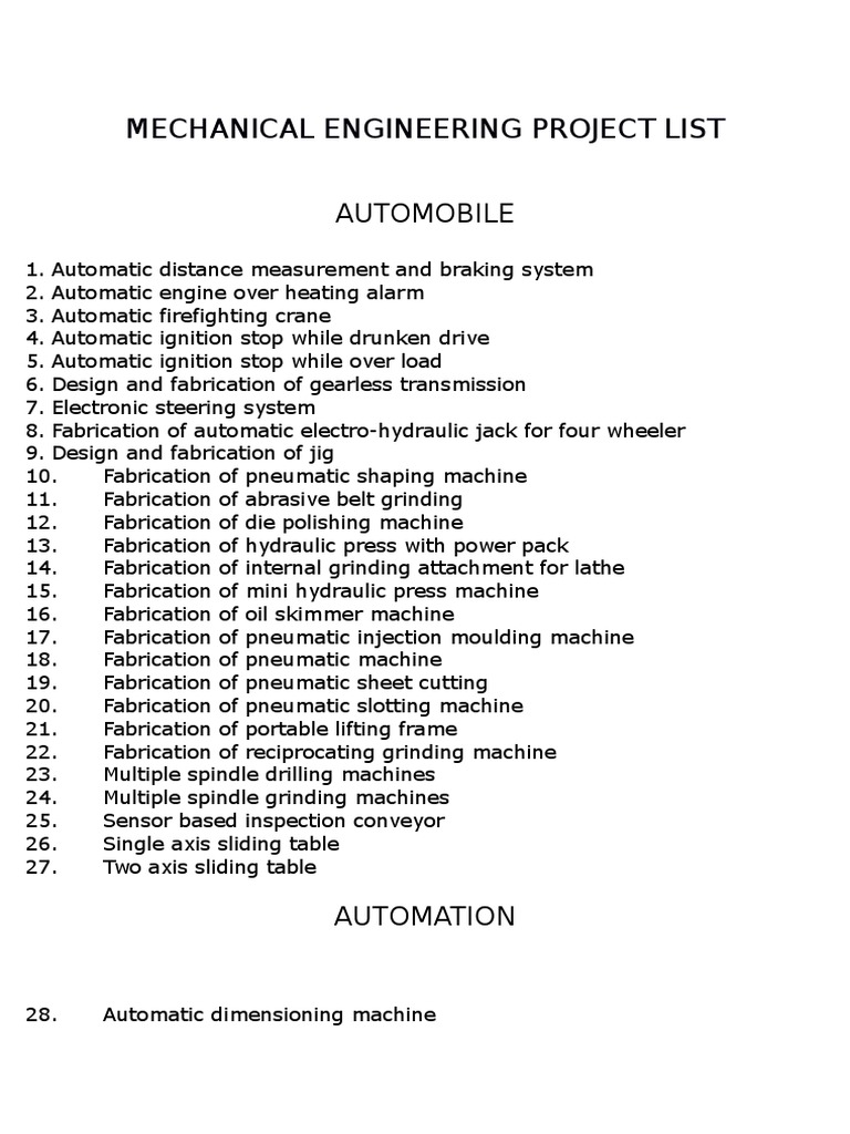 Mechanical Engineering Project List | Metal Fabrication | Composite ...