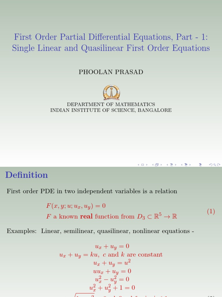 Linear Quasi Partial Differential Equation Differential Equations