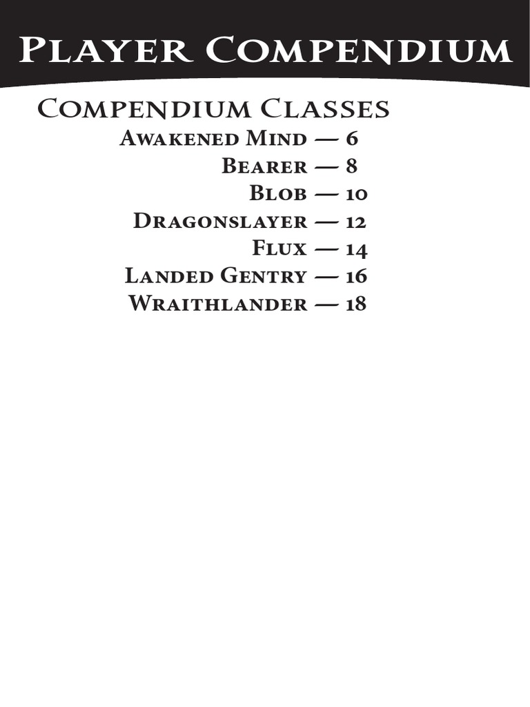Player Compendium: A Guide to Unusual Adventurer Classes | PDF ...