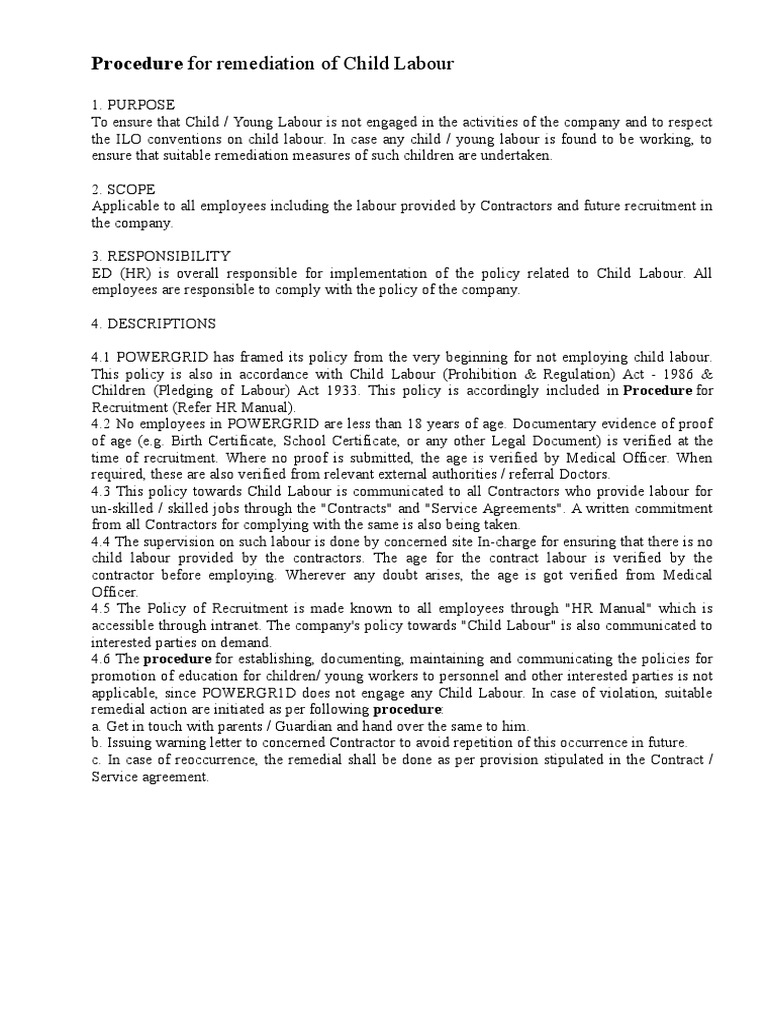 Procedure Child Labour | PDF | Child Labour | Employment
