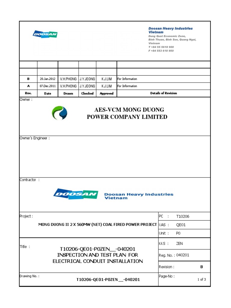 ITP For Electrical Conduit Installation - Revb | PDF | Specification ...