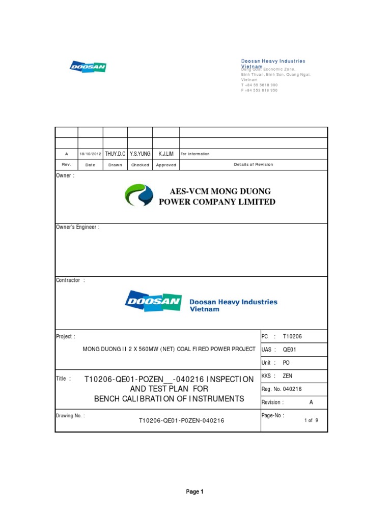ITP For Bench Calibration of Instruments Rev.A | PDF | Calibration ...