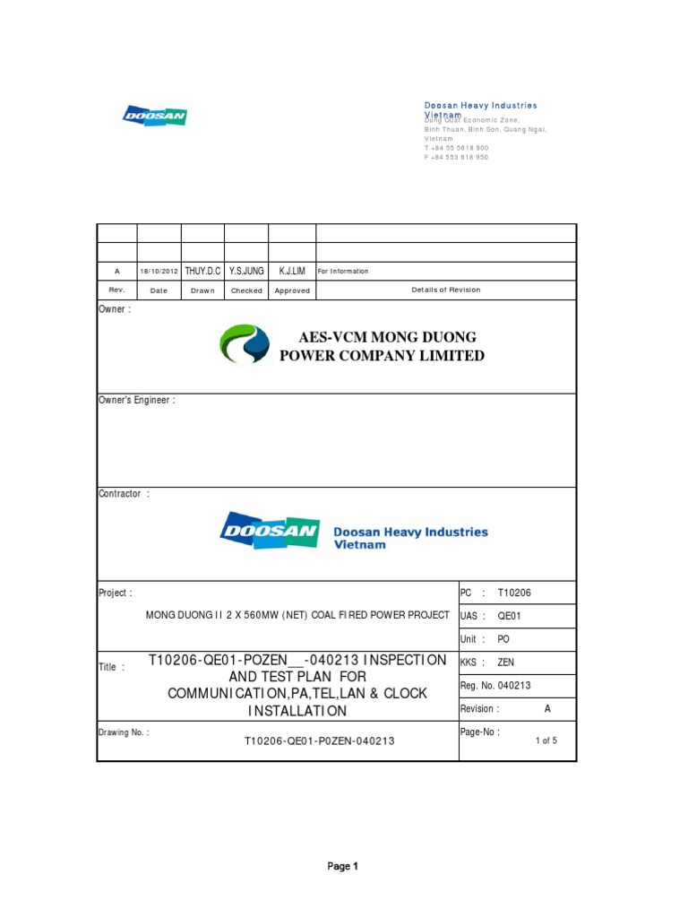 ITP For Communication System Installation | PDF | Cable | Industries