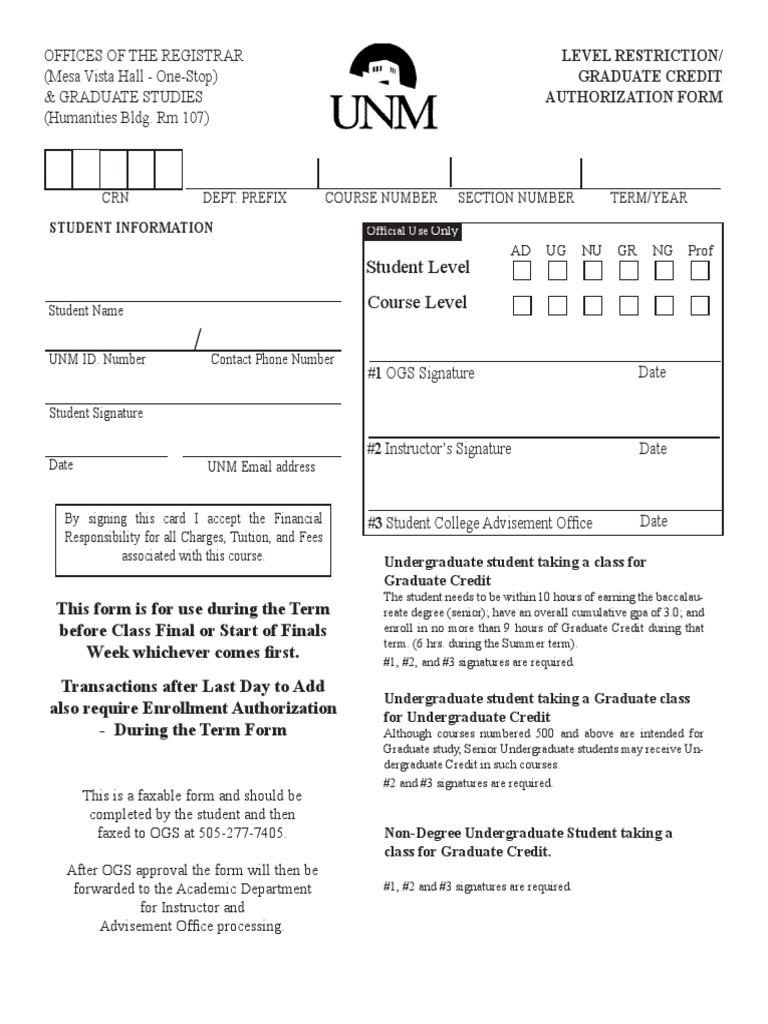 Graduate Credit Authorization Form | PDF | Career & Growth