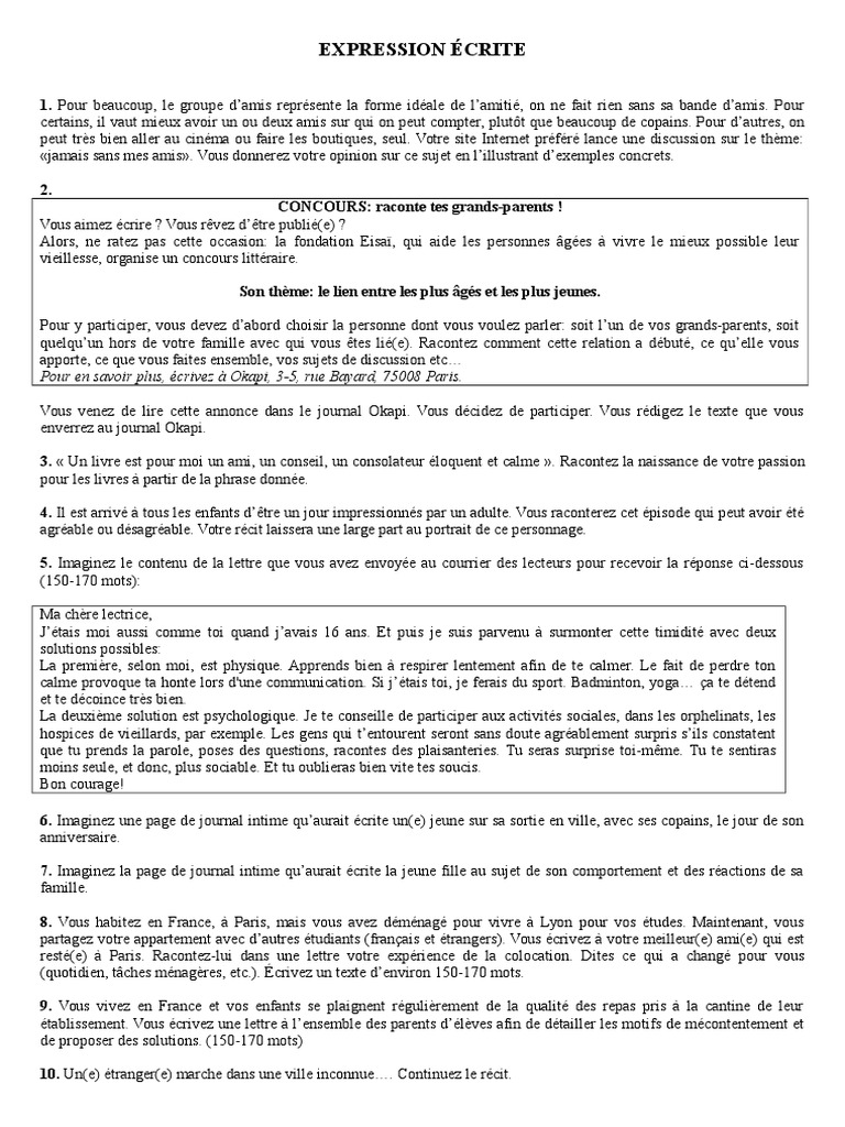 Exemples d'expression écrite en français | PDF
