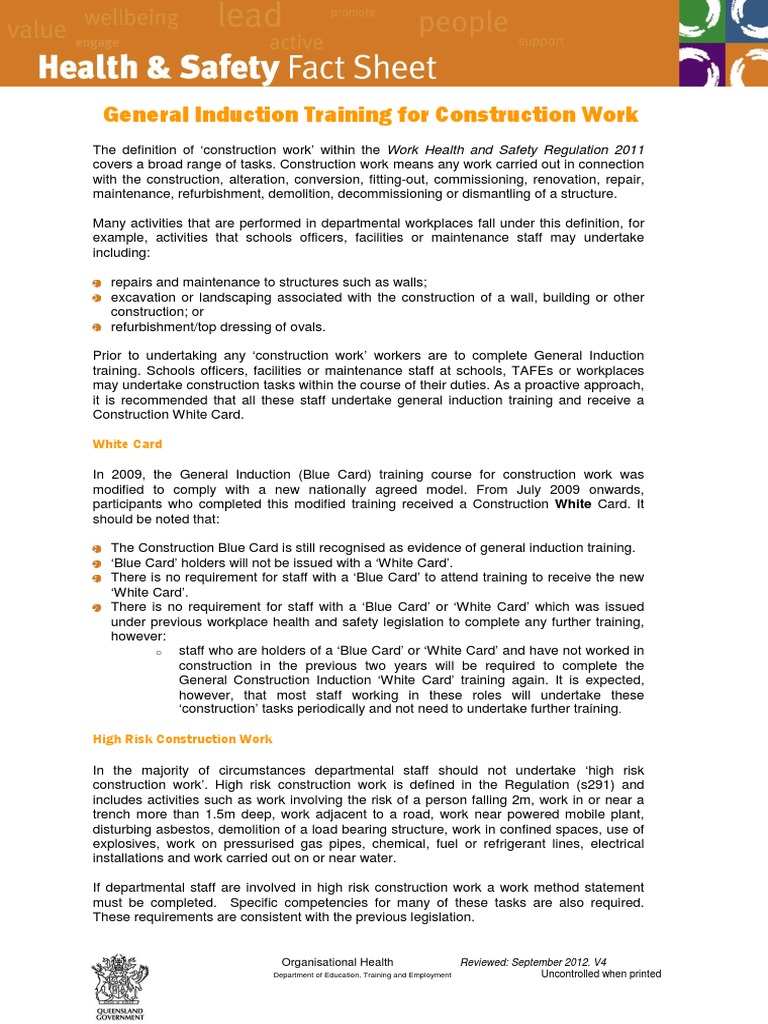 White Card Induction Training | Download Free PDF | Occupational Safety ...