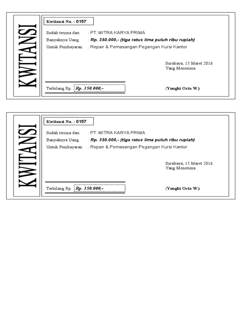 Contoh Kwitansi Sederhana | PDF