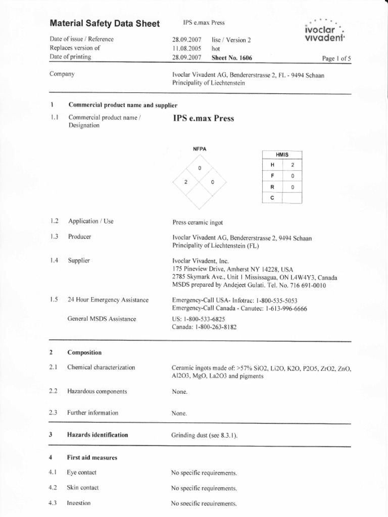 MSDS Emax | PDF | Safety | Chemistry