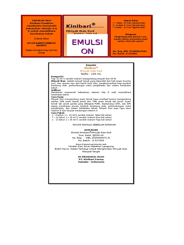 Etiket, Wadah, Brosur EMULSI Ikan Kod | PDF