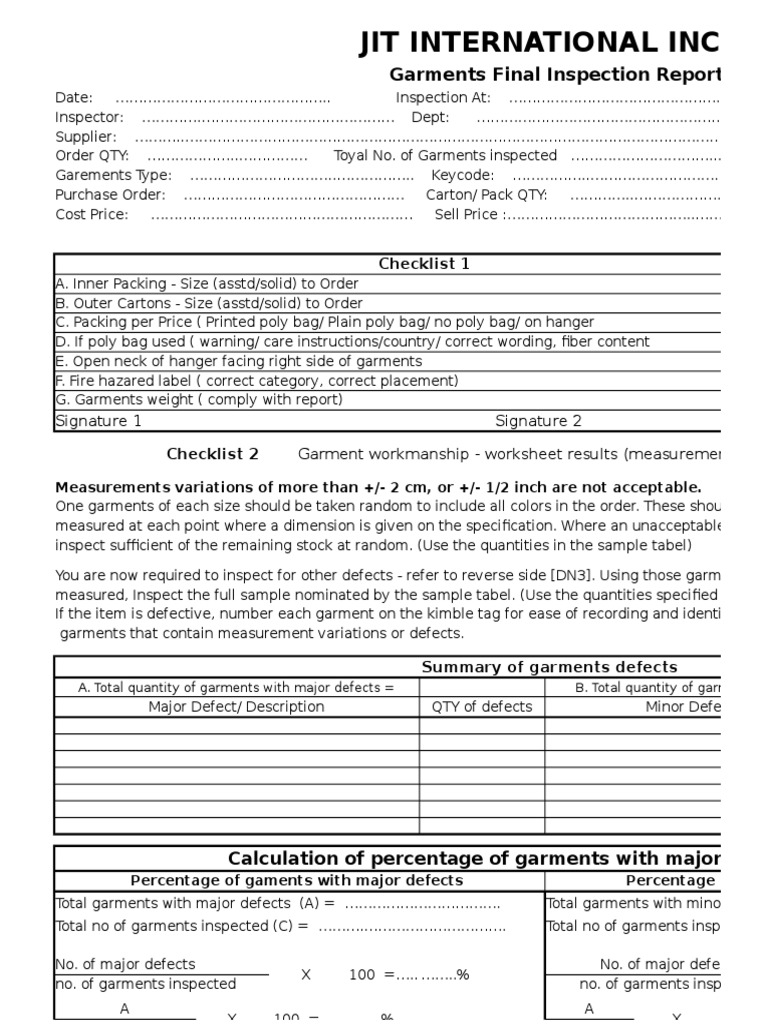 Inspection Report | PDF | Industries | Clothing