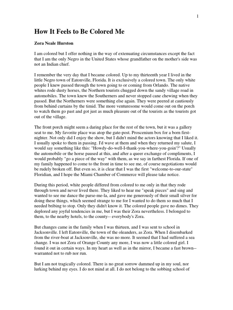 How It Feels To Be Colored Me, by Zora Neale Hurston | PDF