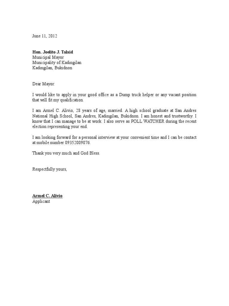 Job Application for Dump Truck Helper | PDF