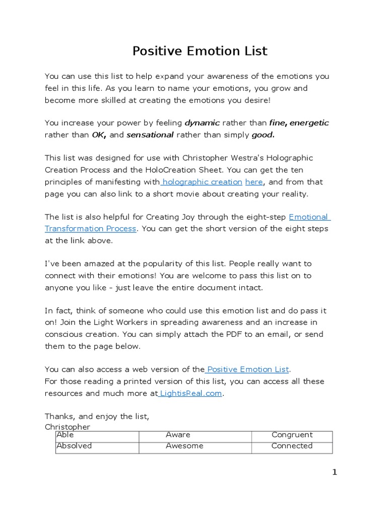 Positive Emotions | PDF